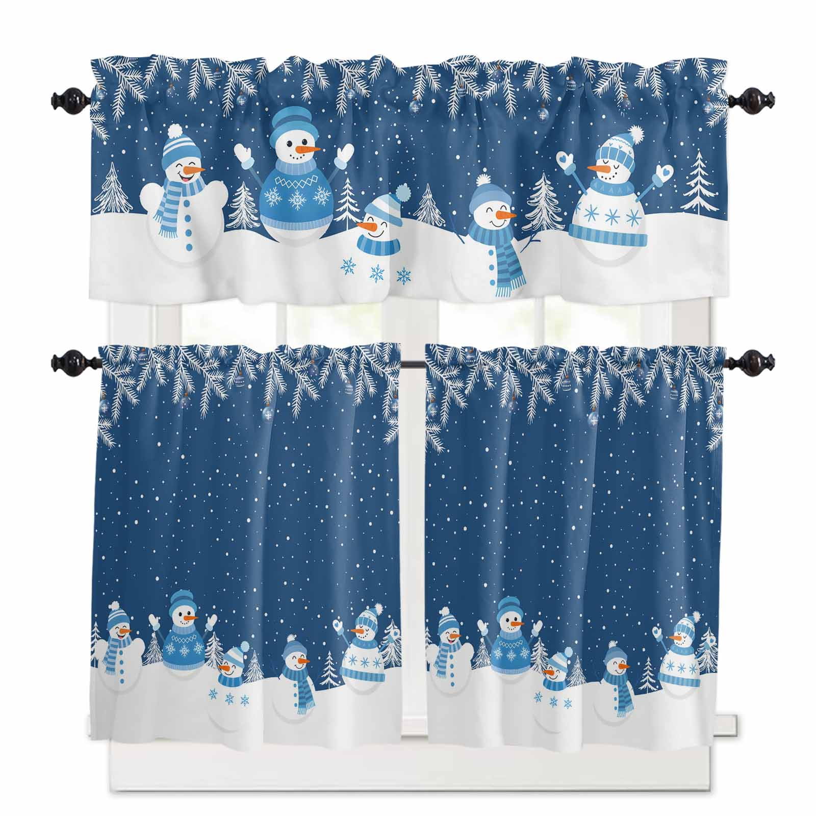 Christmas Snowman Kitchen Curtains and Valances Set, Winter Deep Blue ...