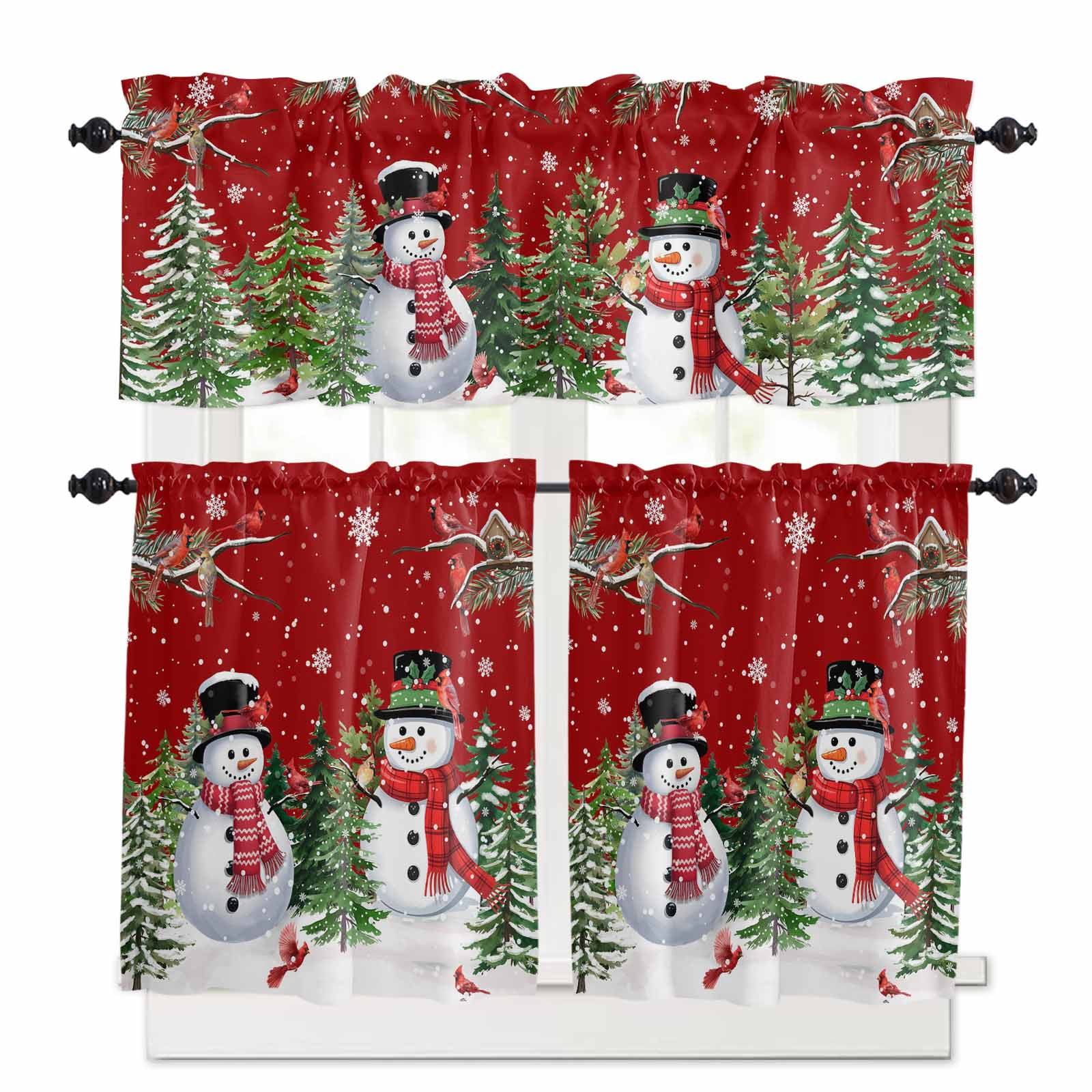 Christmas Snowman Kitchen Curtains and Valances Set, Winter Pine Needle ...