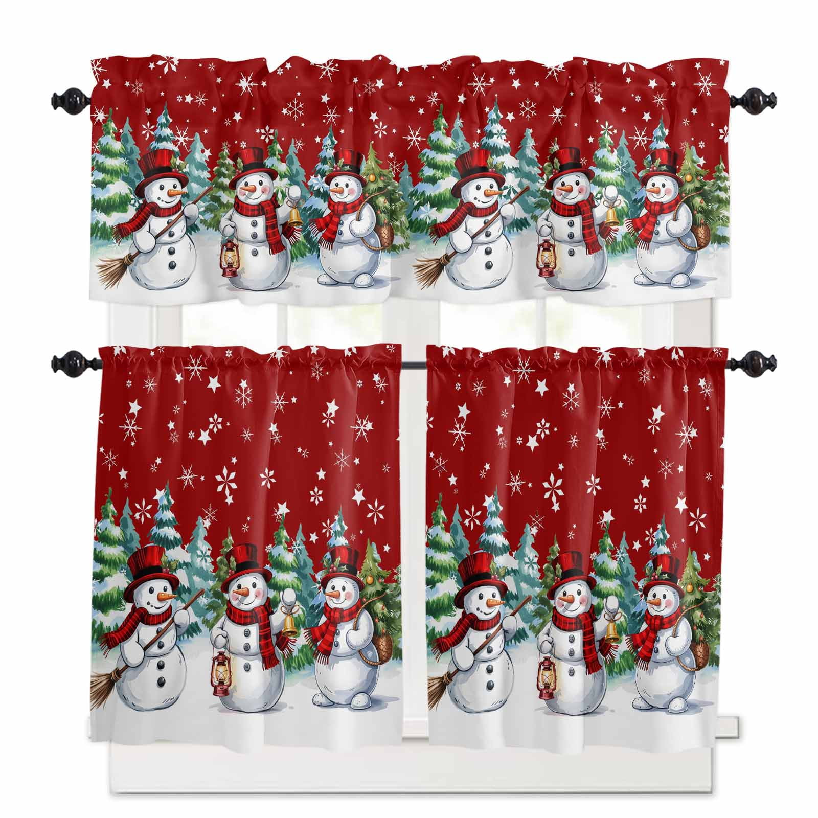 Christmas Snowman Kitchen Curtains and Valances Set, Winter Pine ...