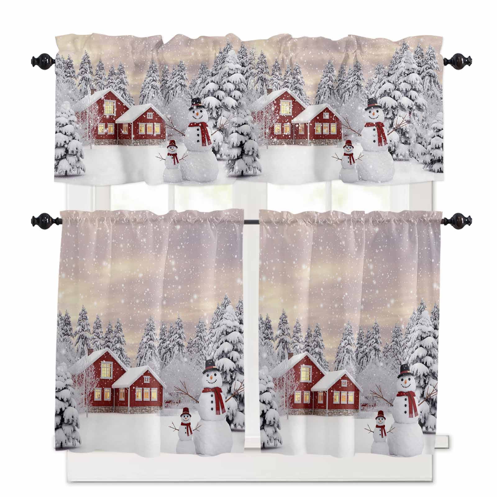 Christmas Snowman Kitchen Curtains and Valances Set, Winter Snowflake ...