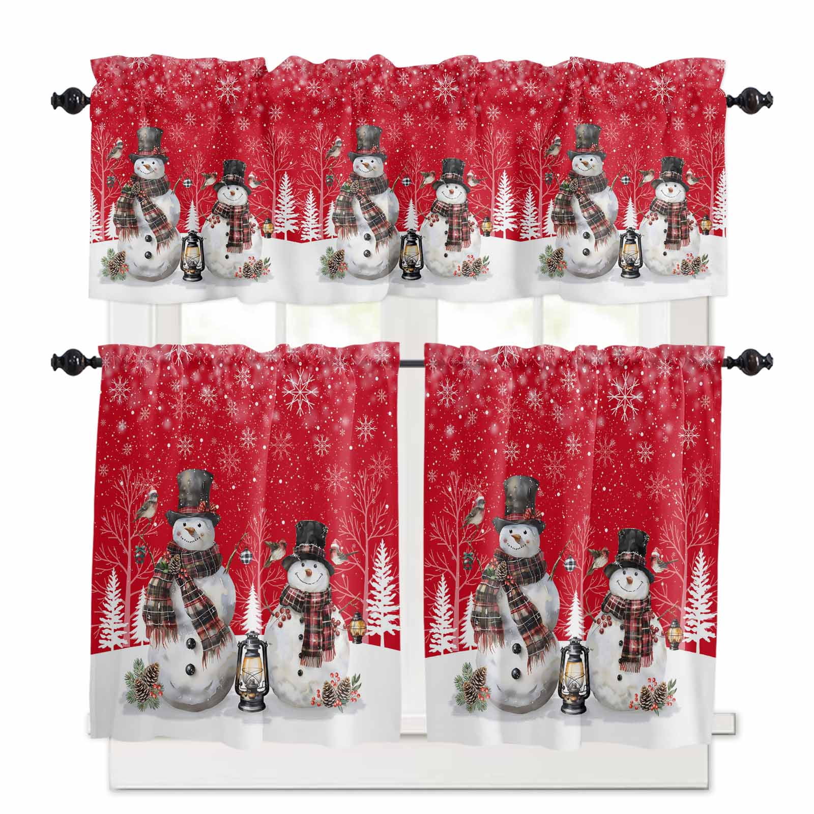 Christmas Snowman Kitchen Curtains and Valances Set, Winter Snowflakes ...