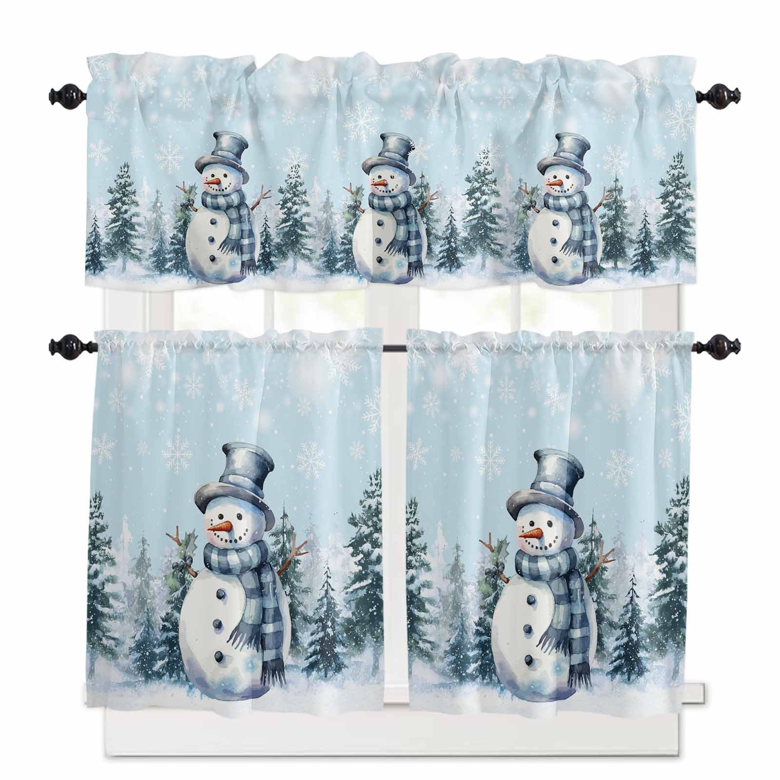 Christmas Snowman Kitchen Curtains and Valances Set, Winter Tree ...