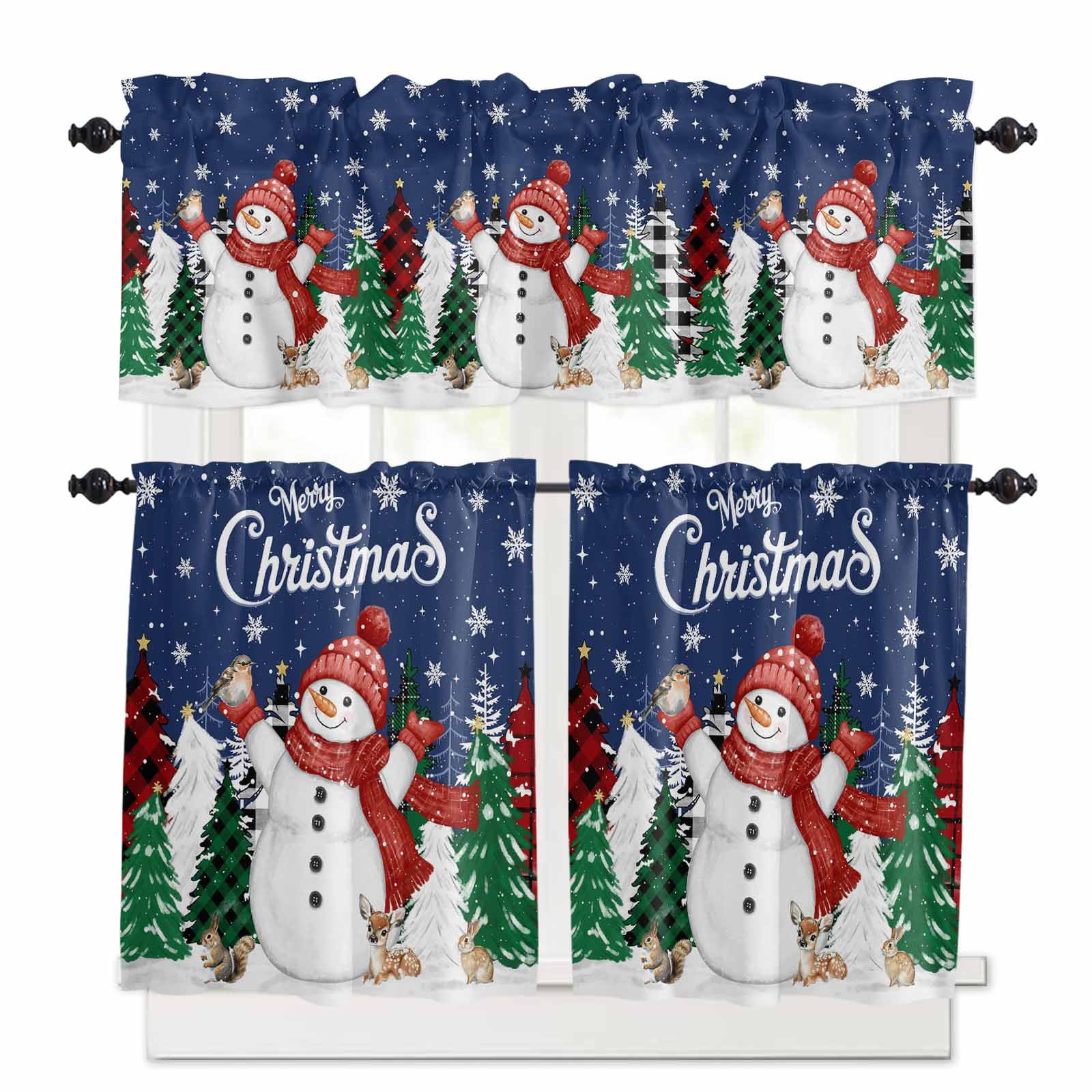 Christmas Snowman Kitchen Curtains and Valances Set, Xmas Snowflake ...