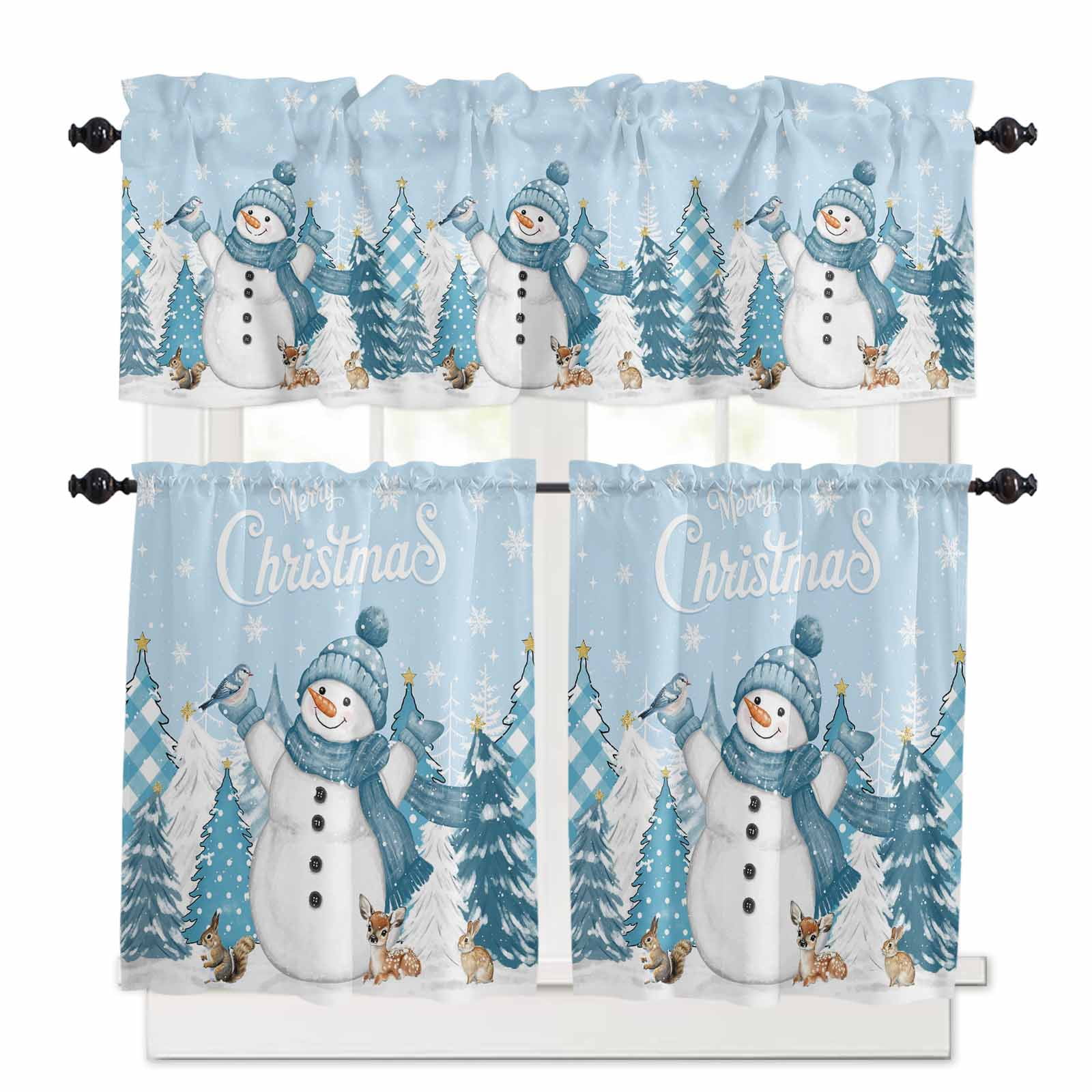 Christmas Snowman Kitchen Curtains and Valances Set, Xmas Tree ...