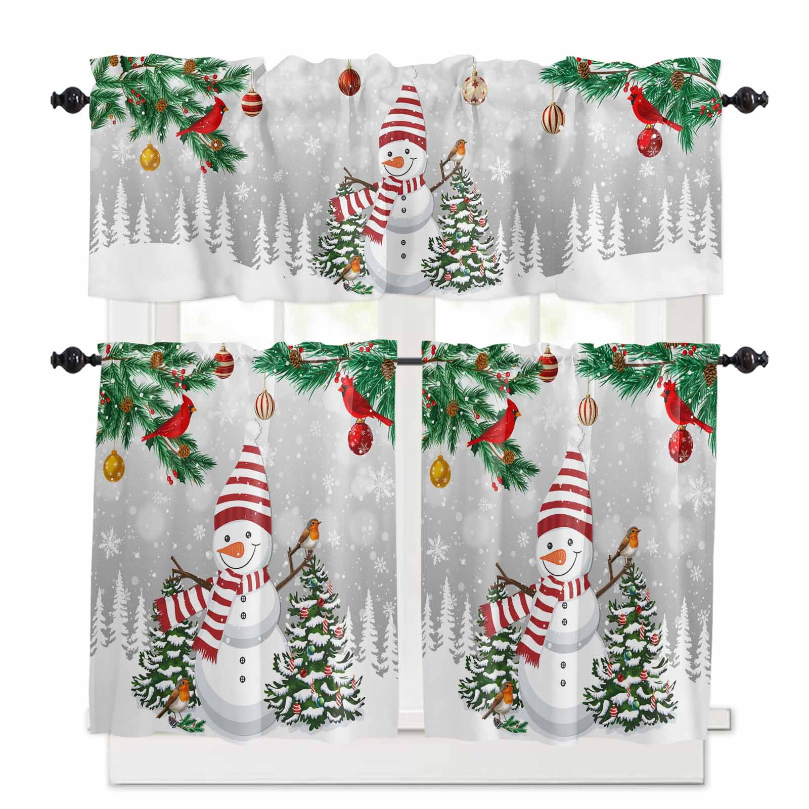 Christmas Snowman Kitchen Curtains Valances and Tiers Set of 3 Classic ...