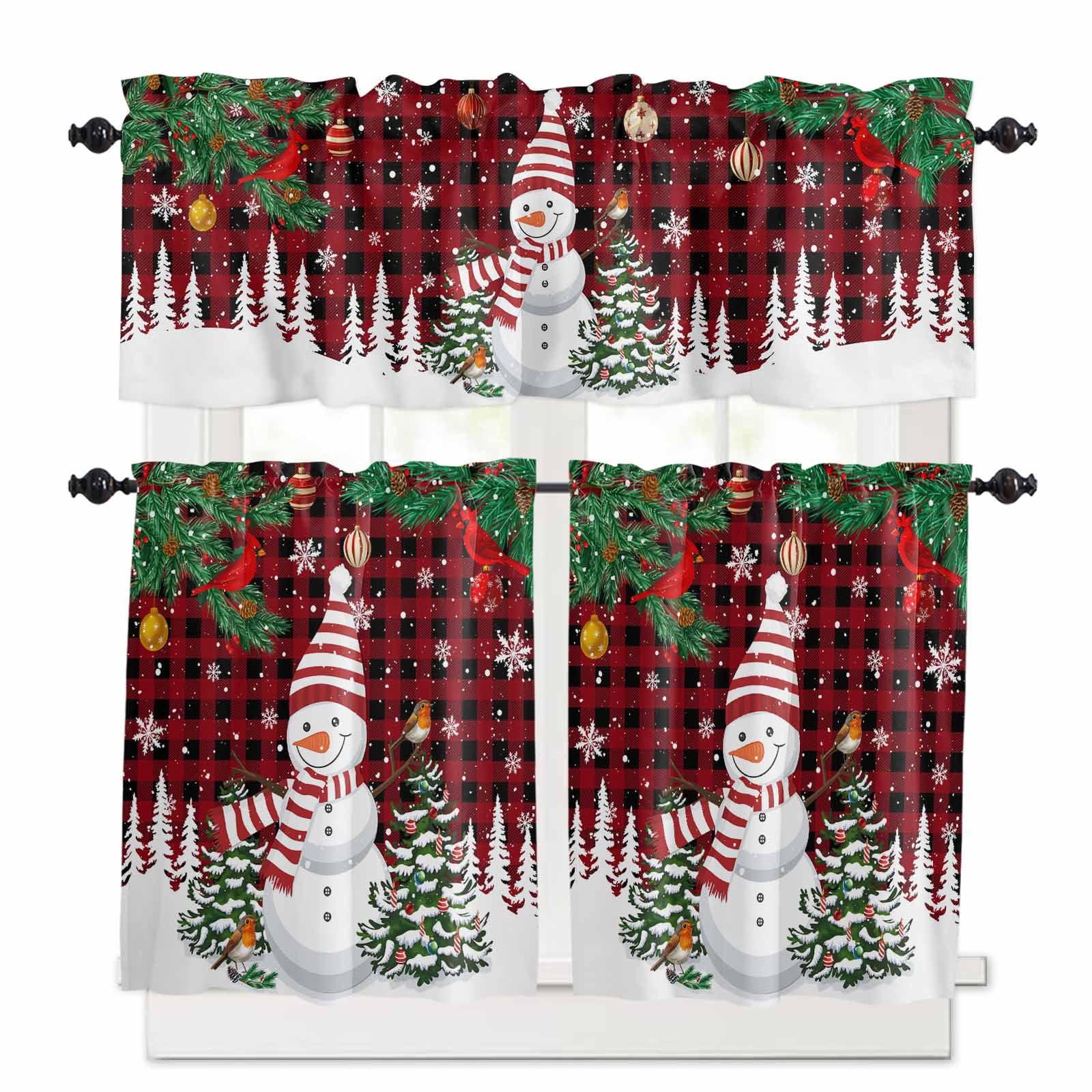 Christmas Snowman Kitchen Curtains Valances and Tiers Set of 3 Classic ...