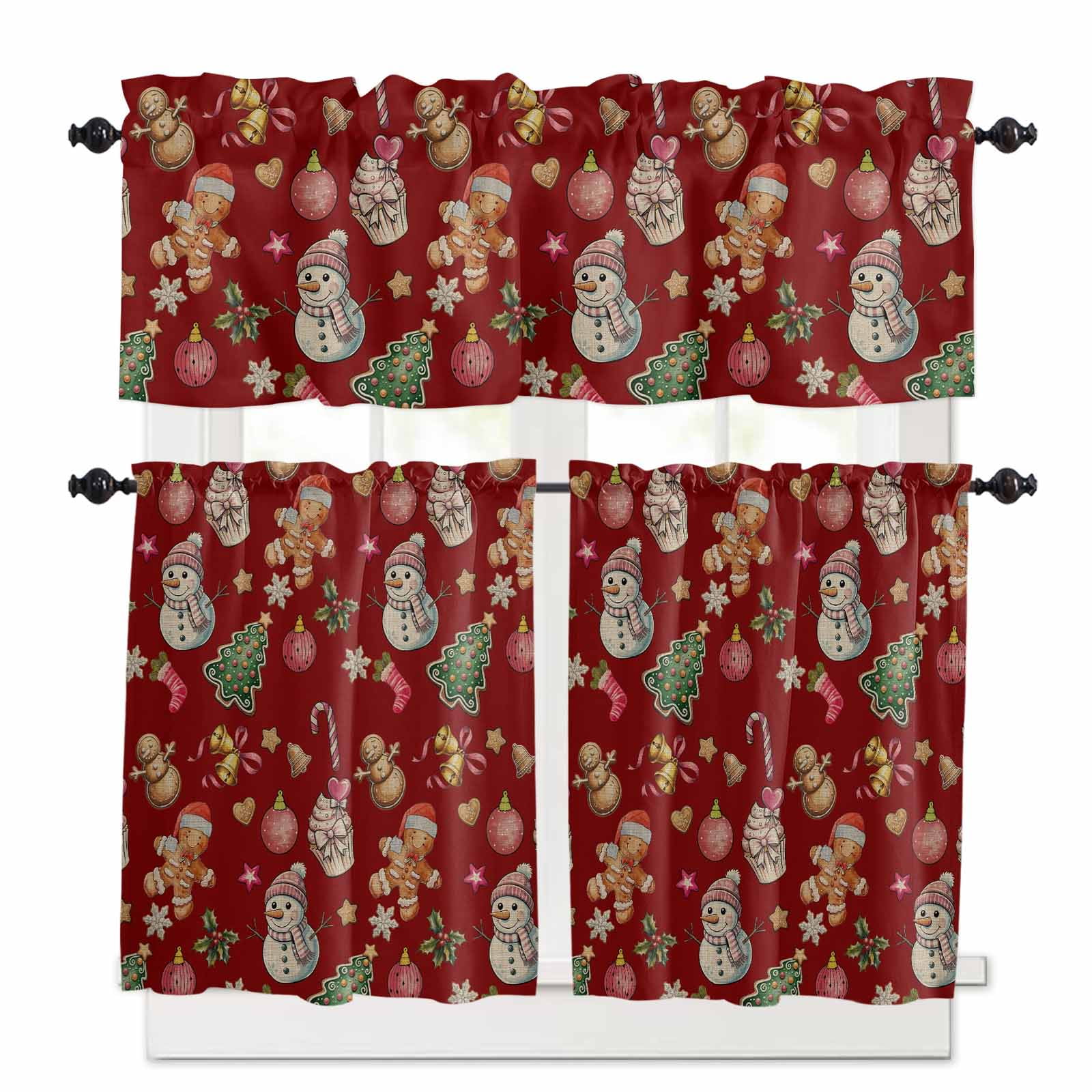 Christmas Snowman Kitchen Curtains Valances and Tiers Set of 3 Ginger ...