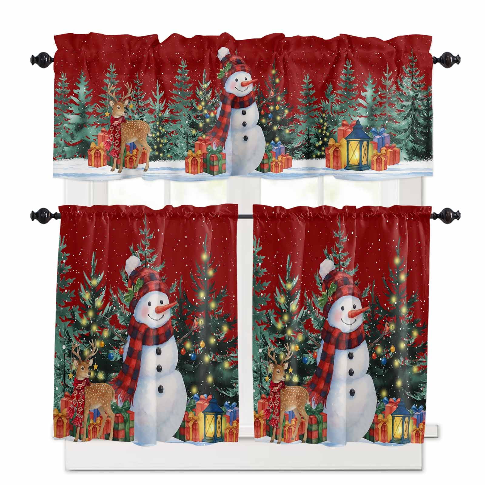 Christmas Snowman Kitchen Curtains Valances and Tiers Set of 3 Pine ...