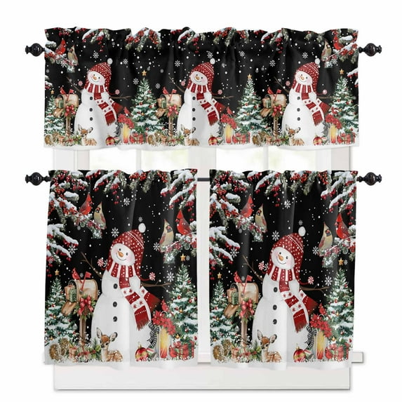 Christmas Snowman Kitchen Curtains Valances and Tiers Set of 3 Red ...