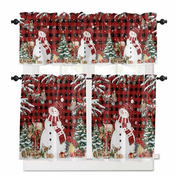 Christmas Snowman Kitchen Curtains Valances and Tiers Set of 3 Red ...