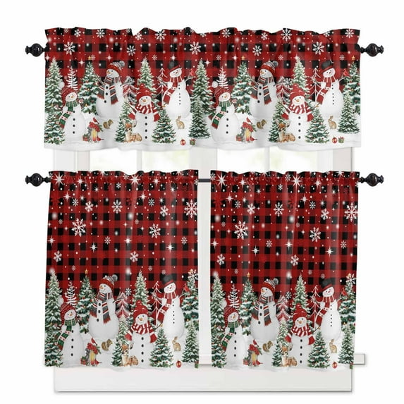 Christmas Snowman Kitchen Curtains Valances and Tiers Set of 3 Red ...