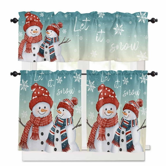 Christmas Snowman Kitchen Curtains Valances and Tiers Set of 3 ...