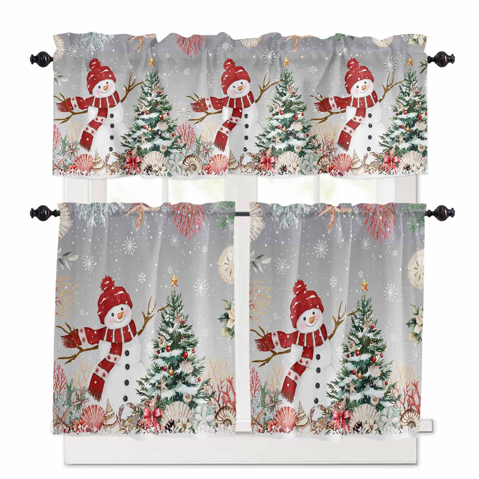Christmas Snowman Kitchen Curtains Valances and Tiers Set of 3 ...