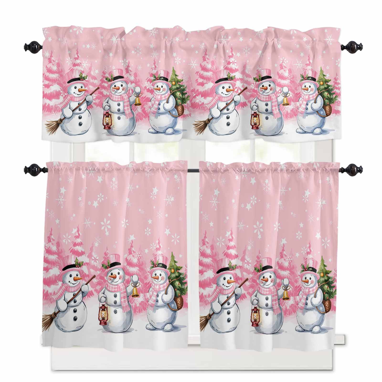 Christmas Snowman Kitchen Curtains Valances and Tiers Set of 3 Winter ...