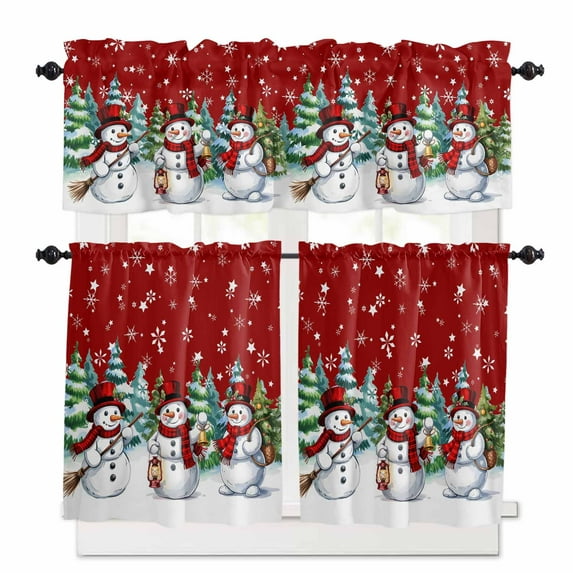 Christmas Snowman Kitchen Curtains Valances and Tiers Set of 3 Winter ...