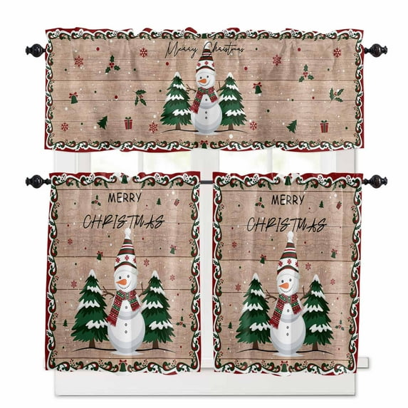 Christmas Snowman Kitchen Curtains Valances and Tiers Set of 3 Winter ...
