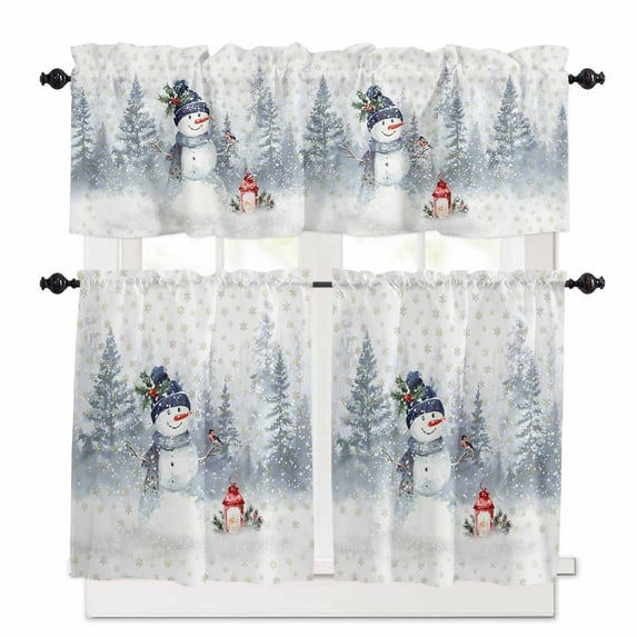 Christmas Snowman Kitchen Curtains Valances and Tiers Set of 3 Winter ...