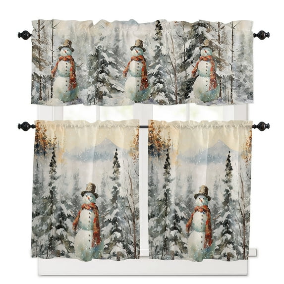 Christmas Snowman Kitchen Curtains Valances and Tiers Set of 3 Winter ...