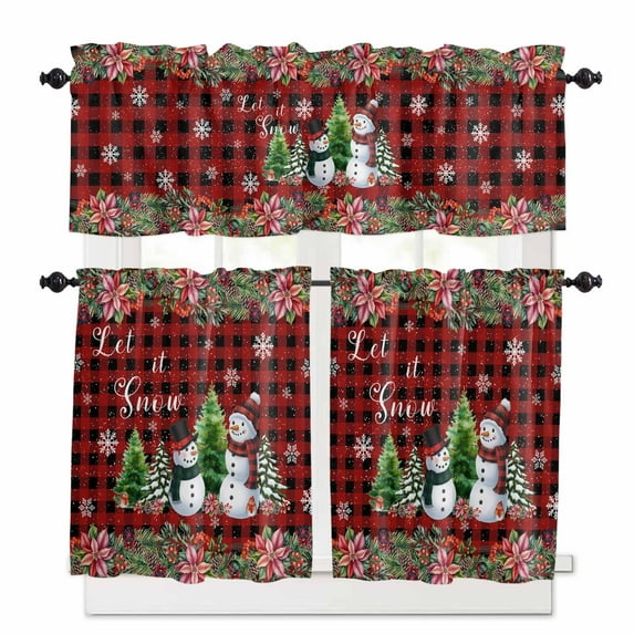 Christmas Snowman Kitchen Curtains Valances and Tiers Set of 3 Winter ...