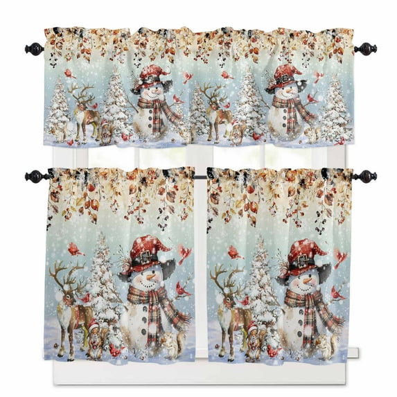 Christmas Snowman Kitchen Curtains Valances and Tiers Set of 3 Xmas Elk ...