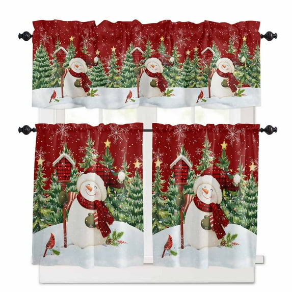 Christmas Snowman Kitchen Curtains Valances and Tiers Set of 3 Xmas ...