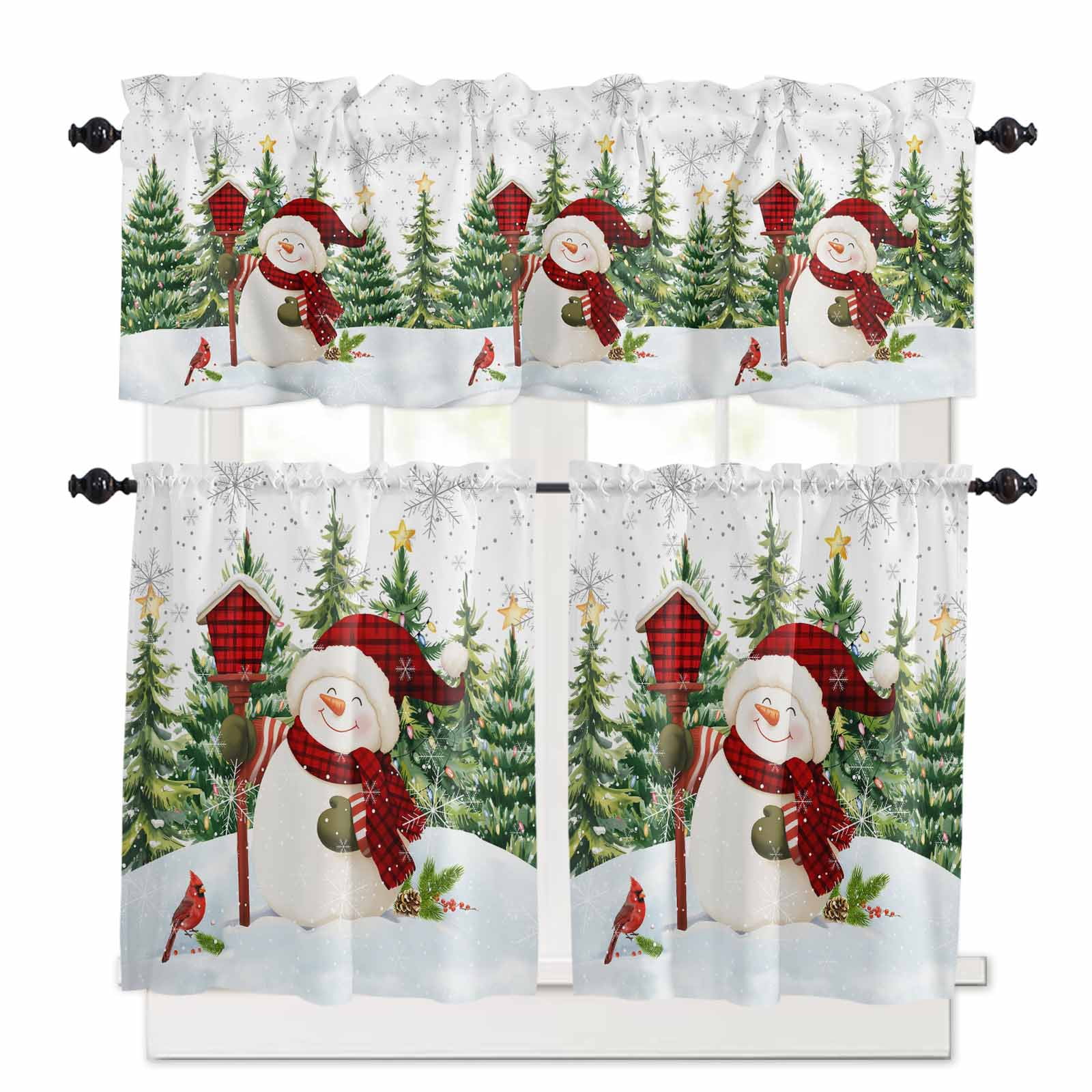 Christmas Snowman Kitchen Curtains Valances and Tiers Set of 3 Xmas ...
