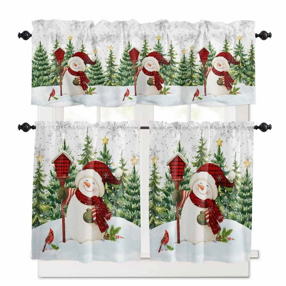 Christmas Snowman Kitchen Curtains Valances and Tiers Set of 3 Xmas ...