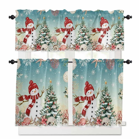 Christmas Snowman Kitchen Curtains Valances and Tiers Set of 3 Xmas ...