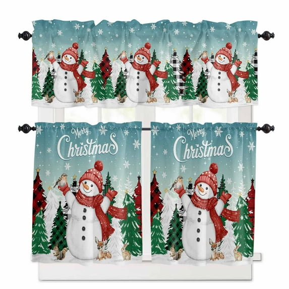 Christmas Snowman Kitchen Curtains Valances and Tiers Set of 3 Xmas ...