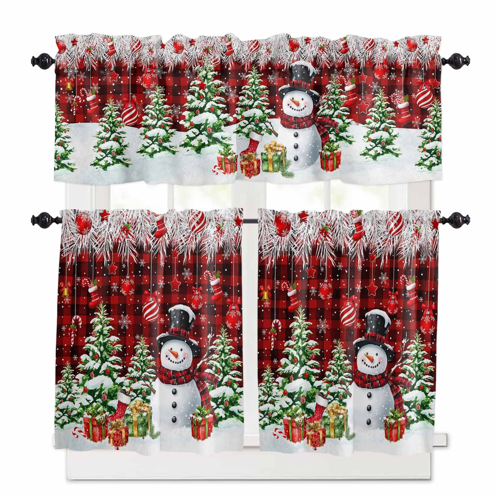 Christmas Snowman Kitchen Curtains Valances and Tiers Set of 3 Xmas ...
