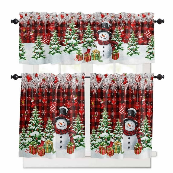 Christmas Snowman Kitchen Curtains Valances and Tiers Set of 3 Xmas ...