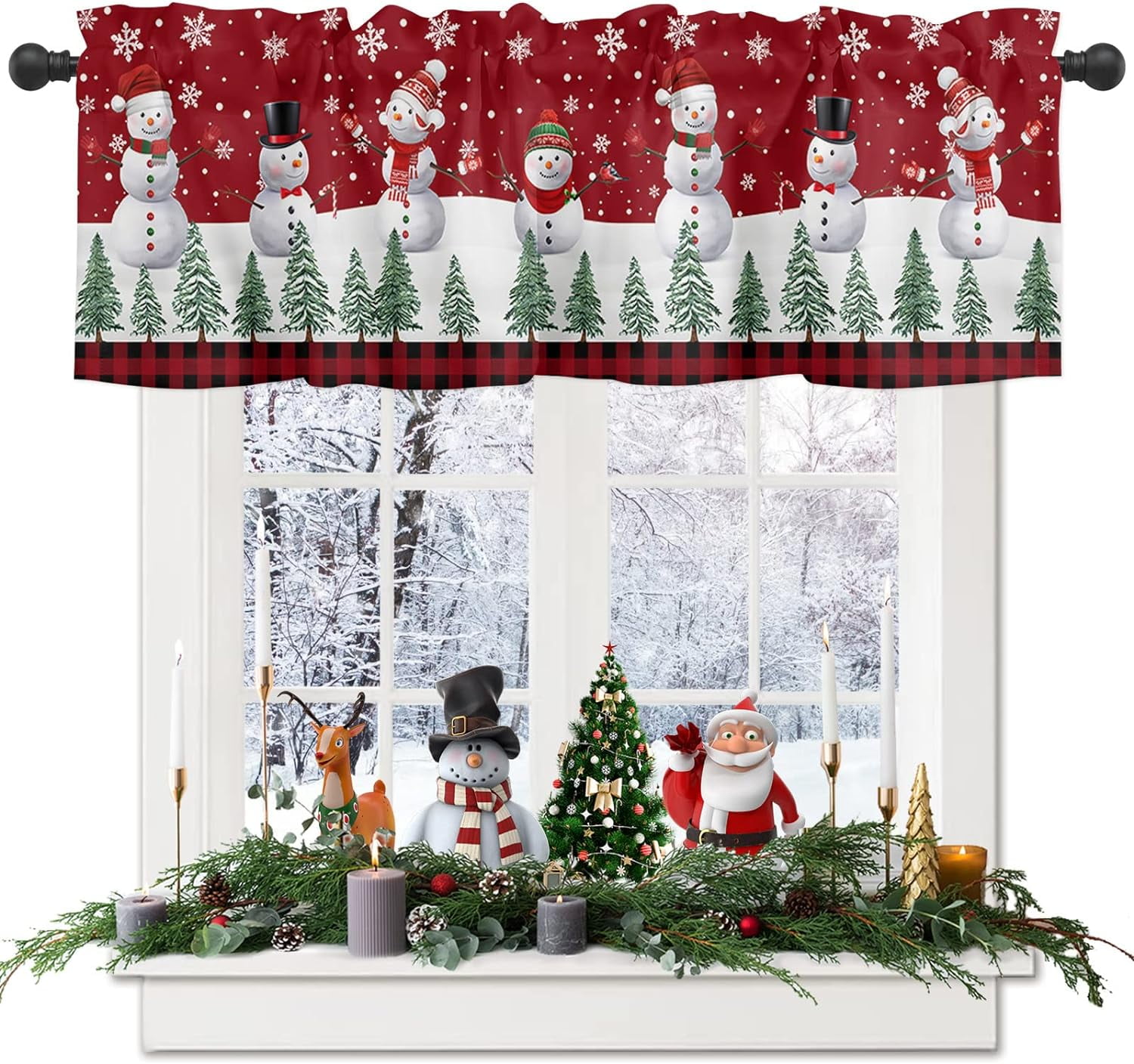 Christmas Snowman Kitchen Valances for Windows,Xmas Tree Red Valance ...