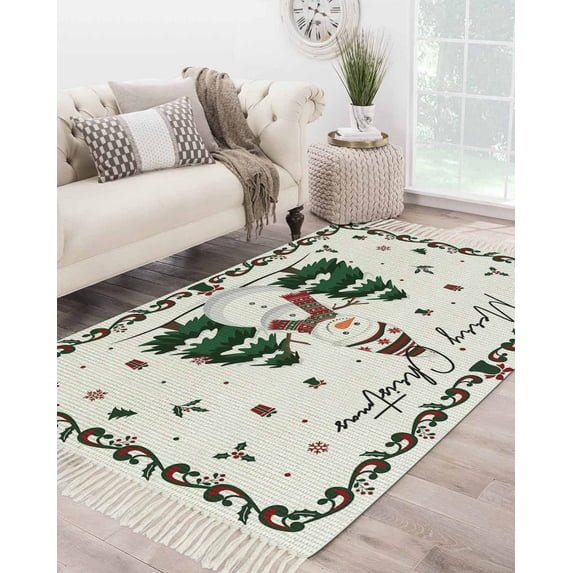 Christmas Snowman Large Area Rug 4x6ft Woven Runner Rug,Xmas Tree ...