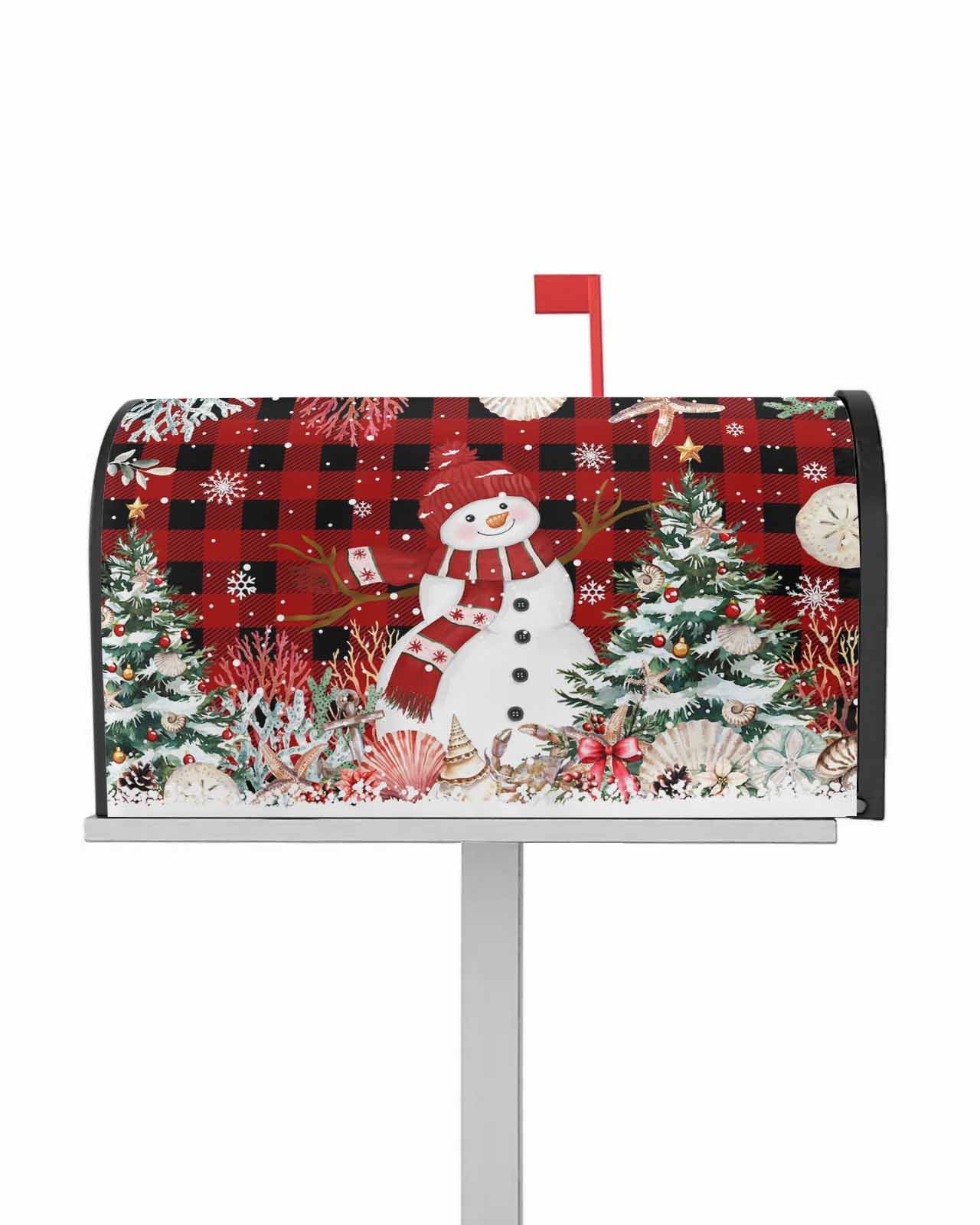 Christmas Snowman Mailbox Cover, Xmas Tree Snowflake Ocean Coral Shell ...