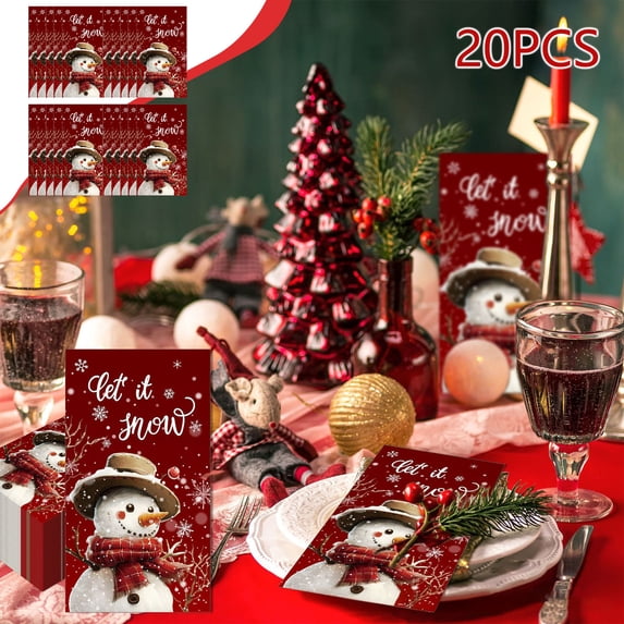 Christmas Snowman Paper Napkins, 20-Pack Long Double-Sided Printed ...