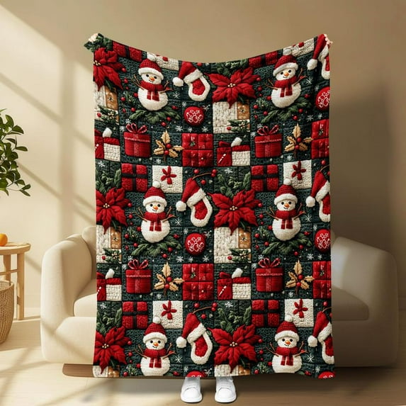Christmas Snowman Patchwork Flannel, Soft & Warm Holiday Design, Ideal ...