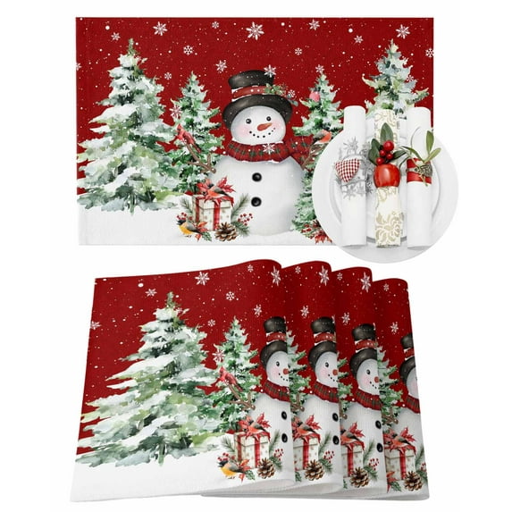 Christmas Snowman Placemats Set of 12 Winter Christmas Tree Cardinals ...