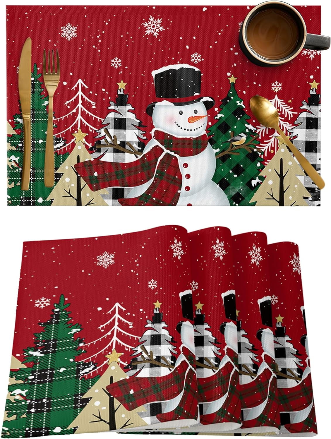 Christmas Snowman Placemats Set of 6 Christmas Tree Placemat,Non Slip ...
