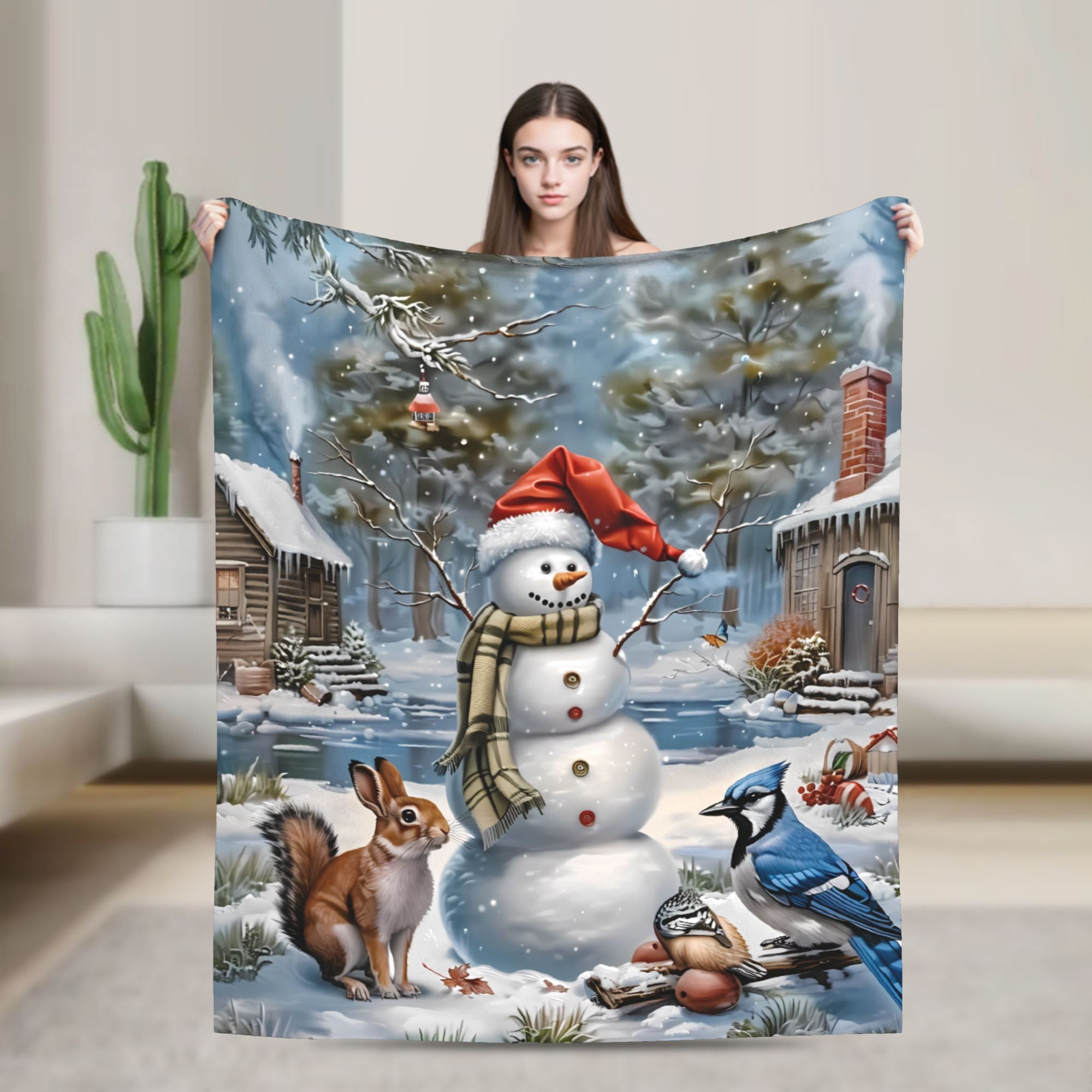Christmas Snowman Print Flannel Blanket, Soft, Warm, and Cozy, Suitable ...