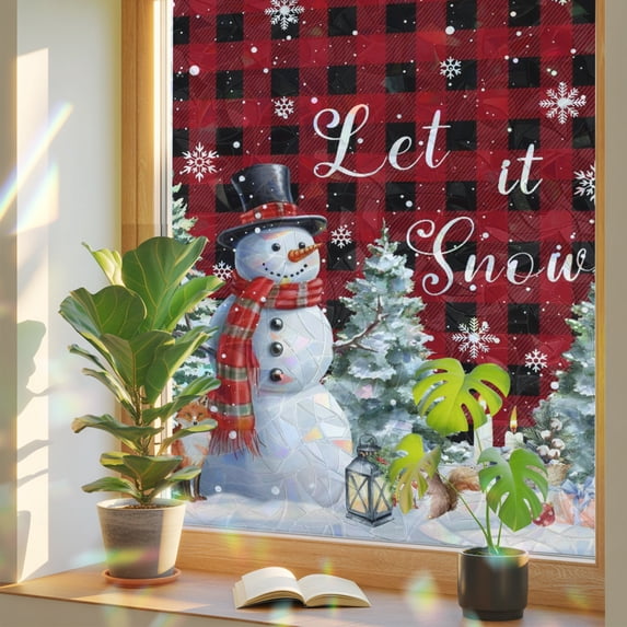Christmas Snowman Privacy Window Film,Decorative Stained Glass Window ...