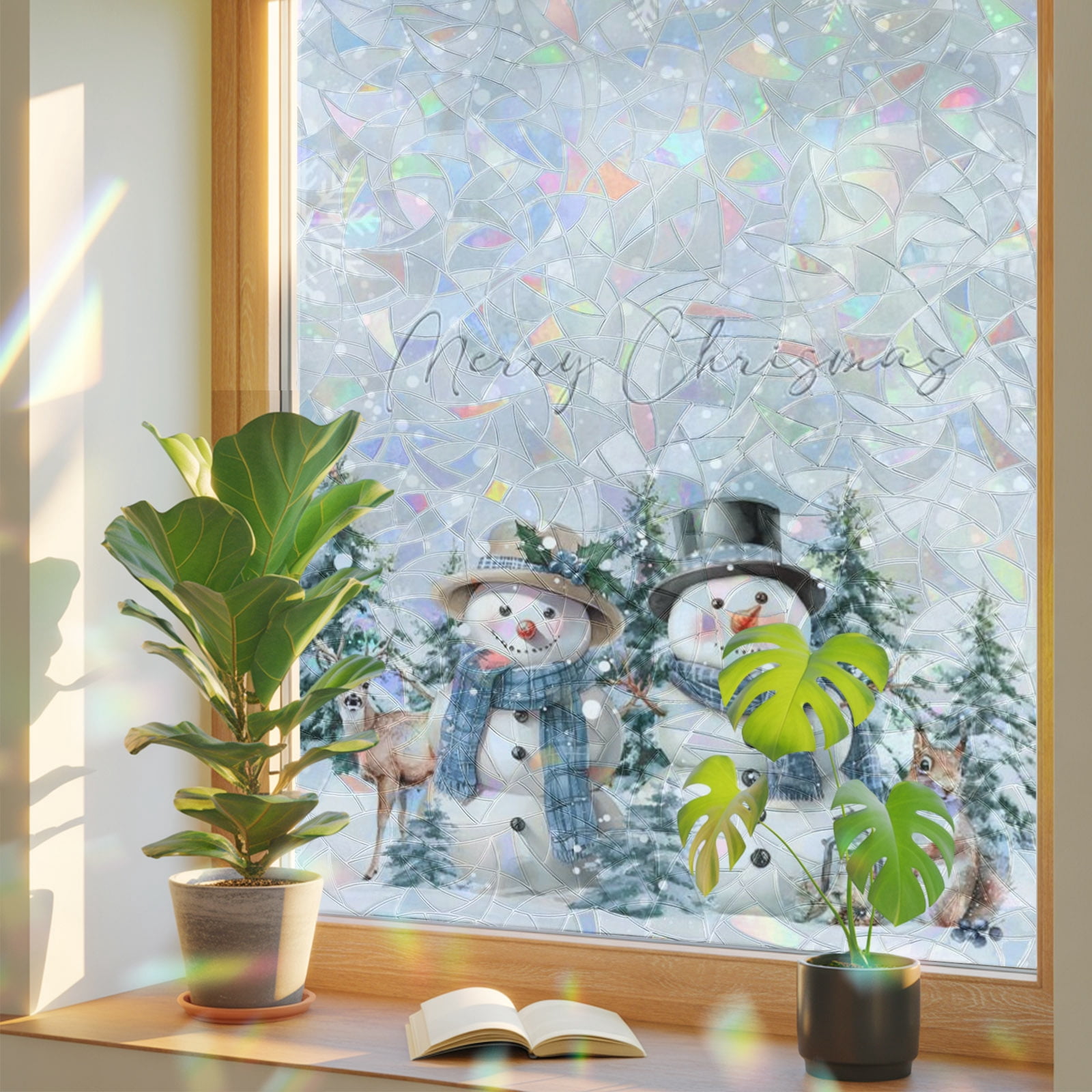Christmas Snowman Privacy Window Film, Decorative Stained Glass Window ...
