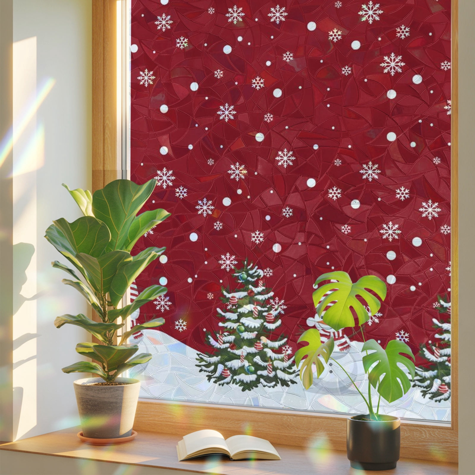 Christmas Snowman Privacy Window Film, Decorative Stained Glass Window ...