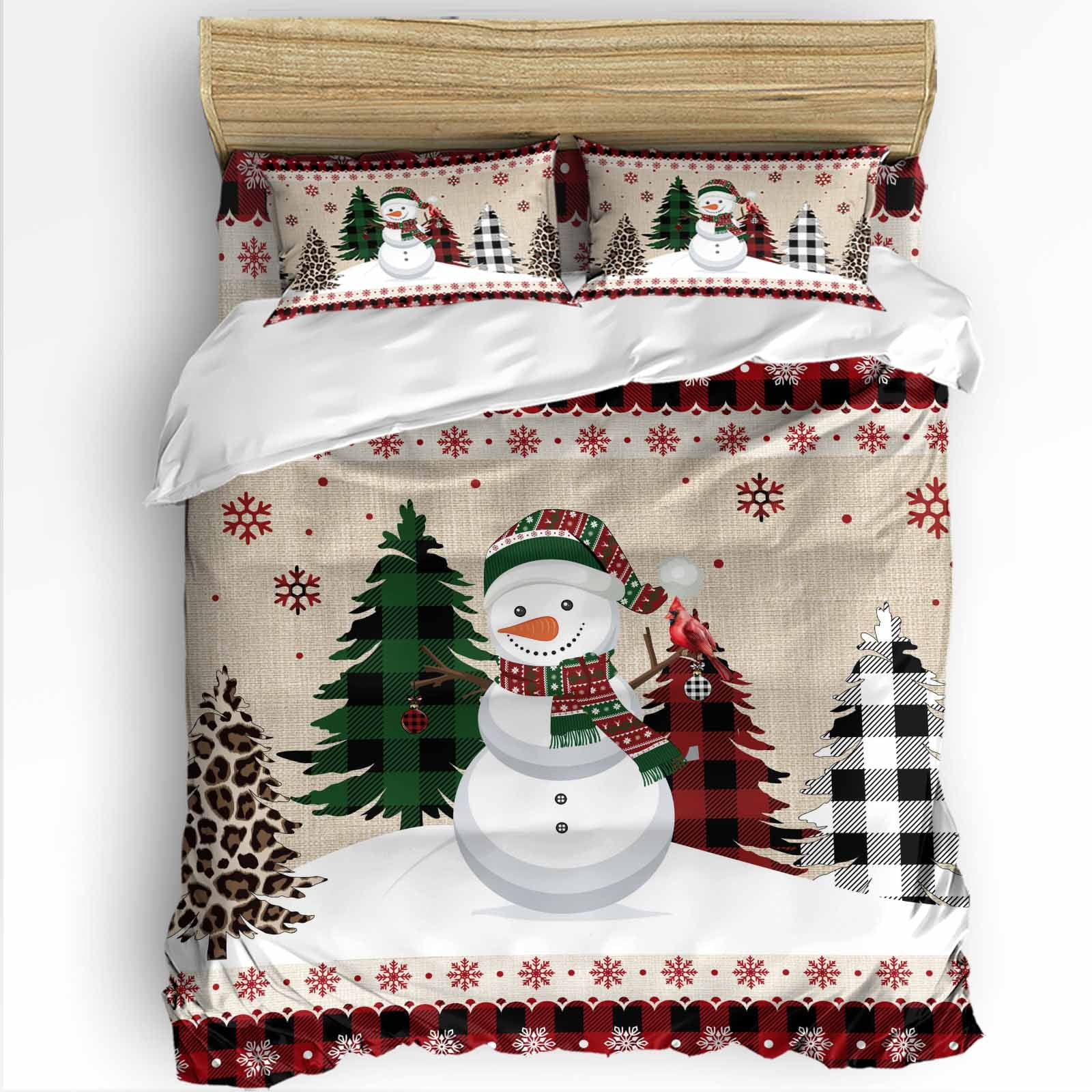 Christmas Snowman Queen Size Comforter Set, Xmas Tree Snowflake Linen ...