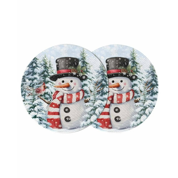 Christmas Snowman Red Bird Round Table Placemats set of 2, Winter Blue ...