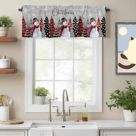 Christmas Snowman Red Pine Tree Valances for Windows,Rod Pocket Valance ...
