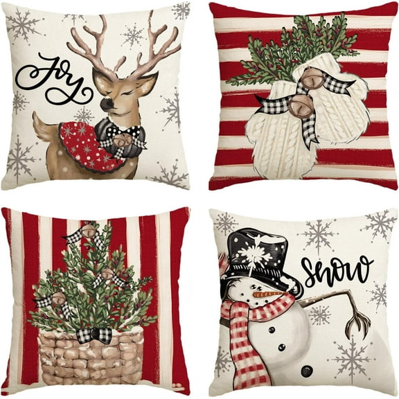 Christmas Snowman Reindeer Gloves Eucalyptus Throw Pillow Covers, 18 x ...