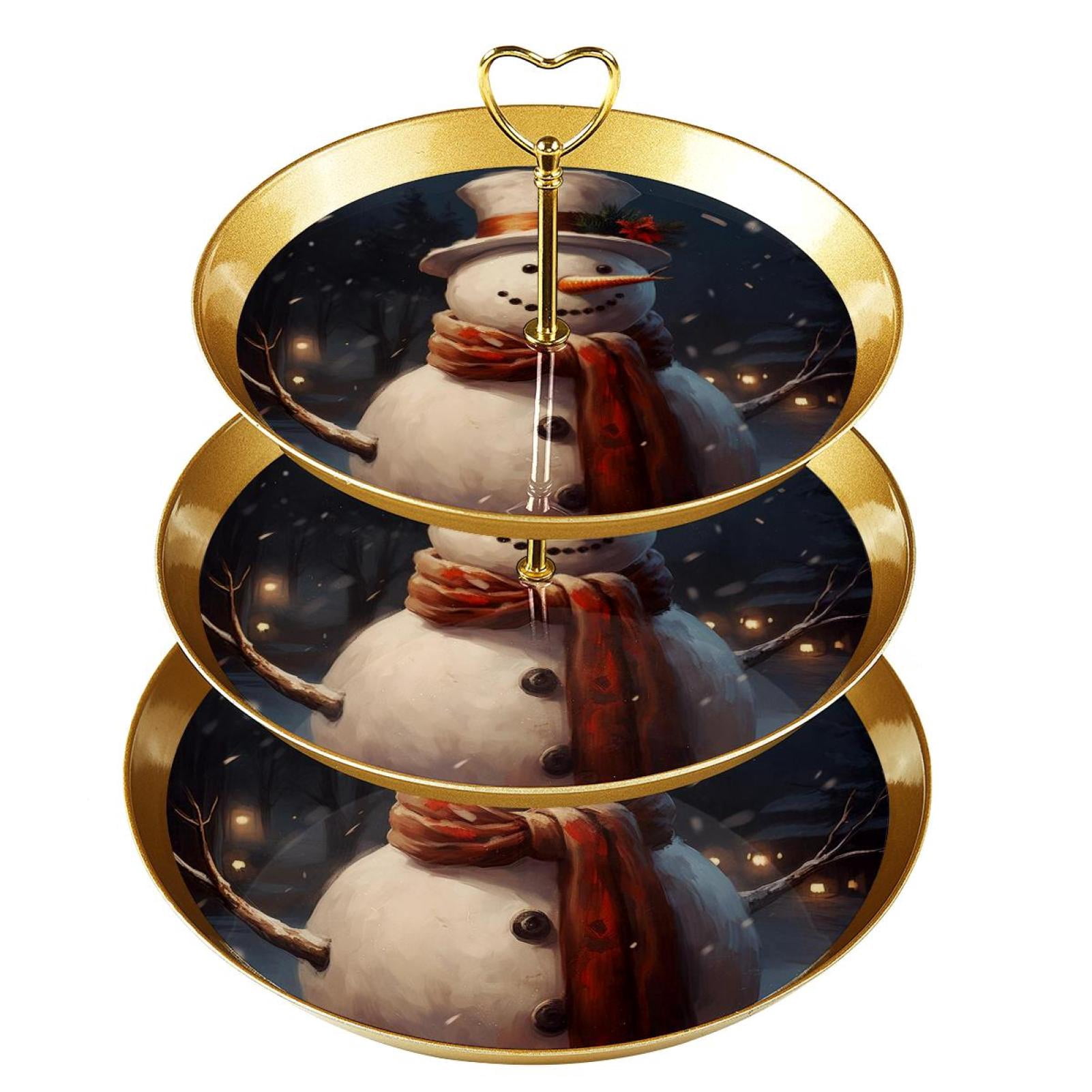 Christmas Snowman Retro Elegant Plastic Dessert Stand with Iron Pillars ...