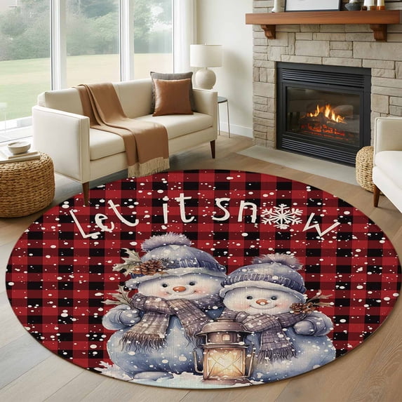 Christmas Snowman Round Area Rug 6 FT, Non Slip Bedroom Area Rug ...