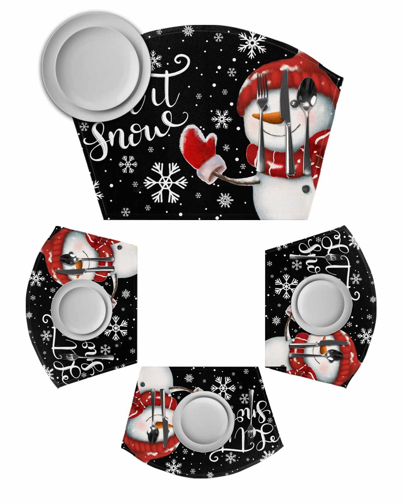 Christmas Snowman Round Placemats Set of 2, Xmas Winter Snowflake ...