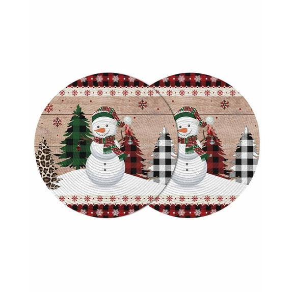Christmas Snowman Round Table Placemats set of 2, Rustic Plaid ...